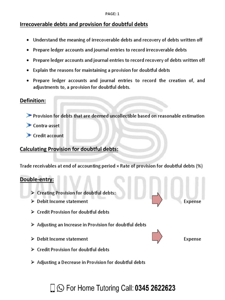 08 - Irrecoverable Debts and Provision For Doubtful Debts Complete ...