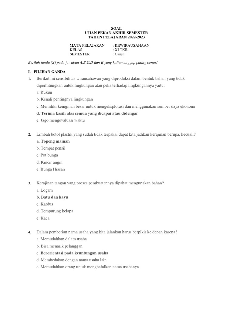 Soal Ujian Kwu Kelas 11 TKR | PDF