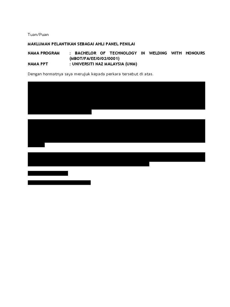 Surat Pemakluman Lantikan Panel | PDF