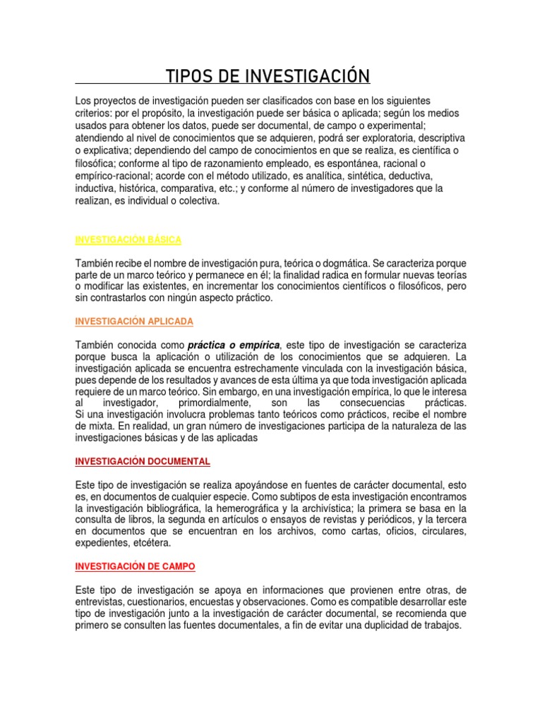 Guía de Tipos de Investigación | PDF | Teoría | Conocimiento