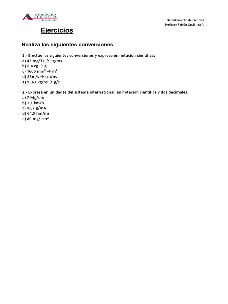 Ejercicios de Conversiones de Unidades | PDF