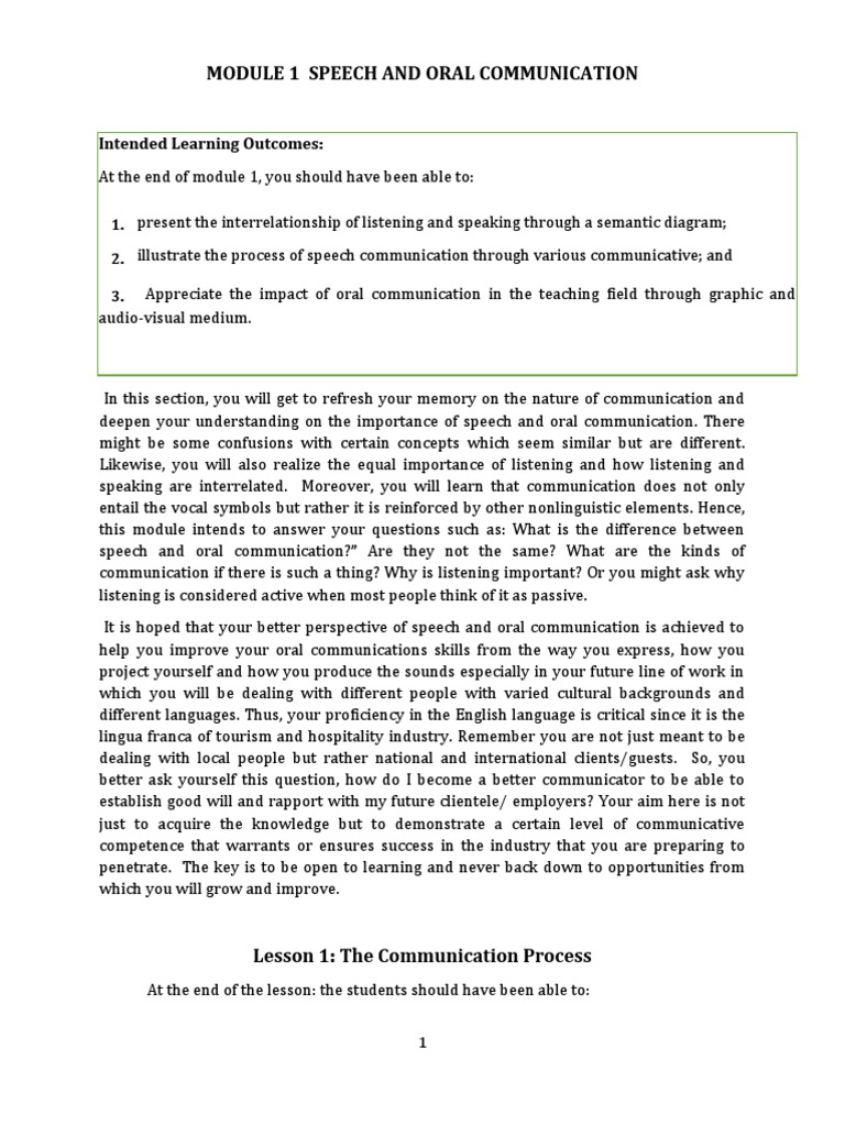 Speech and Oral Communication Lessons | PDF | Communication | Nonverbal ...