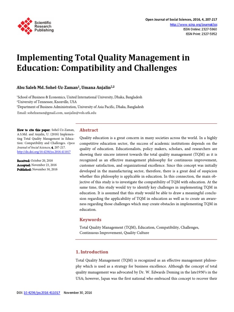 Implementing Total Quality Management in Education | PDF | Methodology | Quality Management