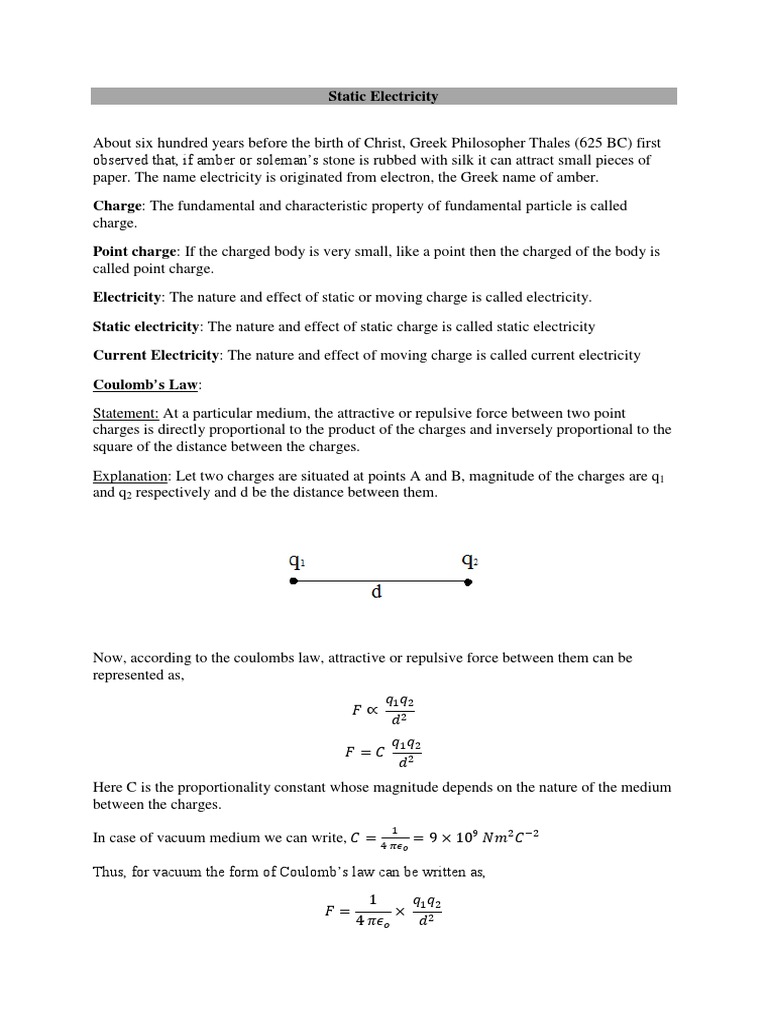 Static Electricity | PDF | Capacitor | Electric Field