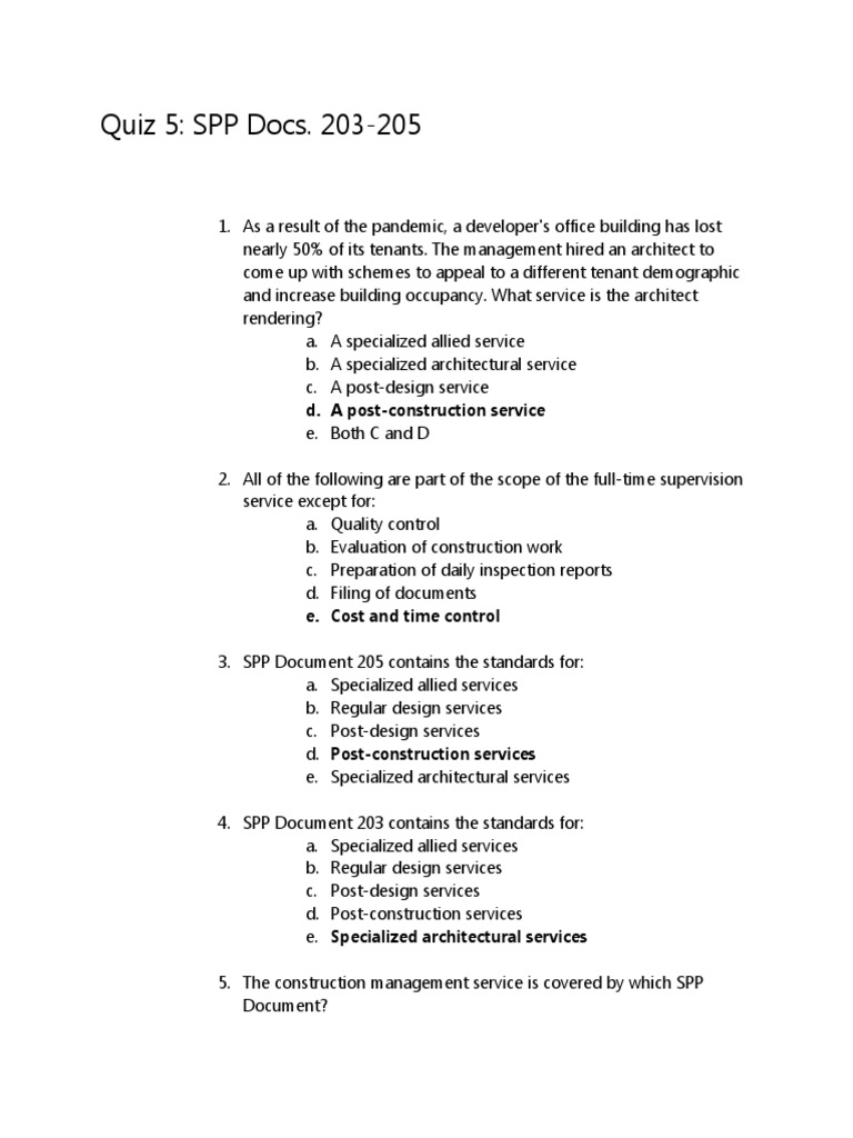 SPP Doc 203-205 Quiz | PDF | Architect | Engineering