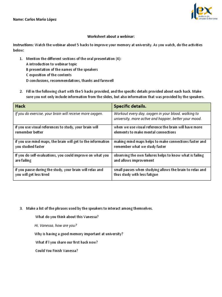 Worksheet - Webinar About Brain Hacks. | PDF | Psychological Concepts ...