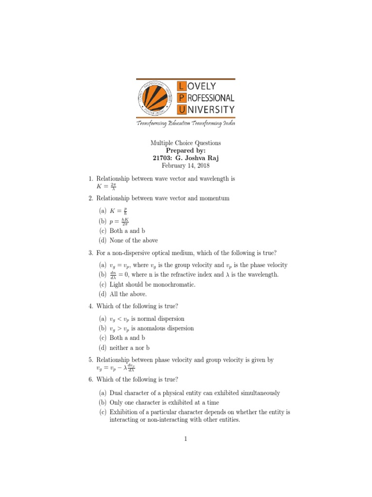 MCQ - Physics - Part 2 | PDF | Laser | Holography