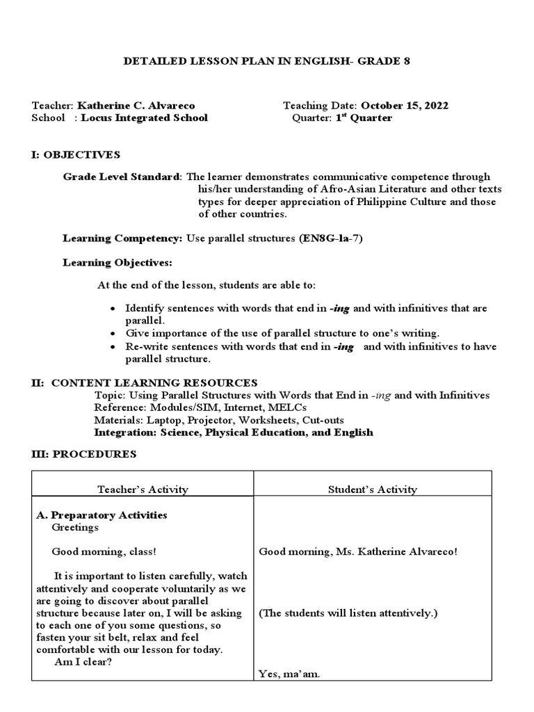 Katherine Lesson Plan | PDF | Learning | Word