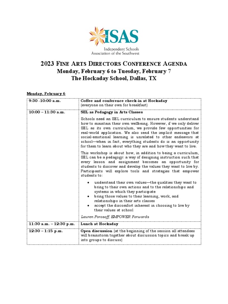 2023 Fine Arts Directors Conf Agenda | PDF | Cognitive Science | Learning