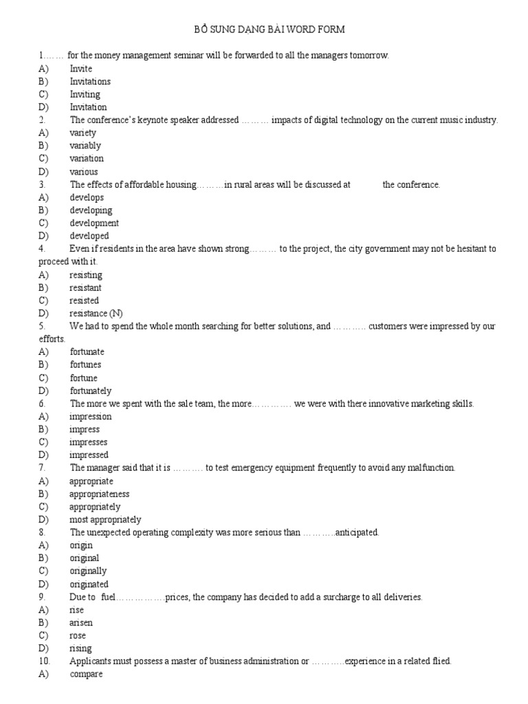40 Câu WORD FORM | PDF | Exports | Economies