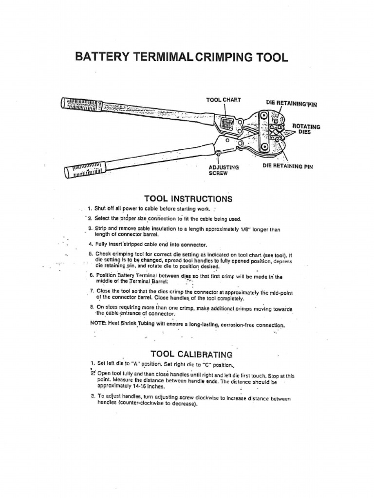 FTZ Crimping Tool Die Code Settings for Battery Terminals and Flared ...
