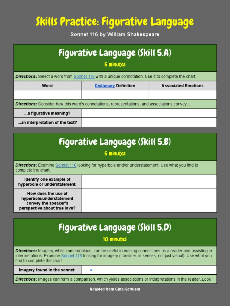 01 - Sonnet 116 - Figurative Language Skill 5 | PDF