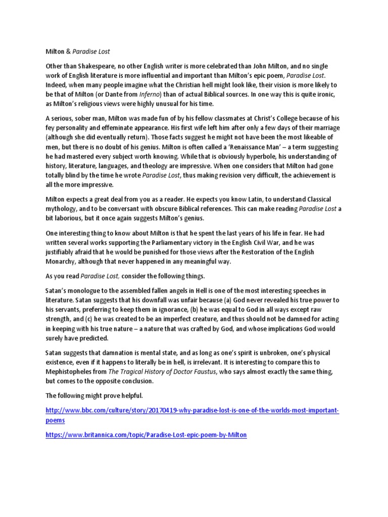 Milton & Paradise Lost | Download Free PDF | John Milton | Paradise Lost