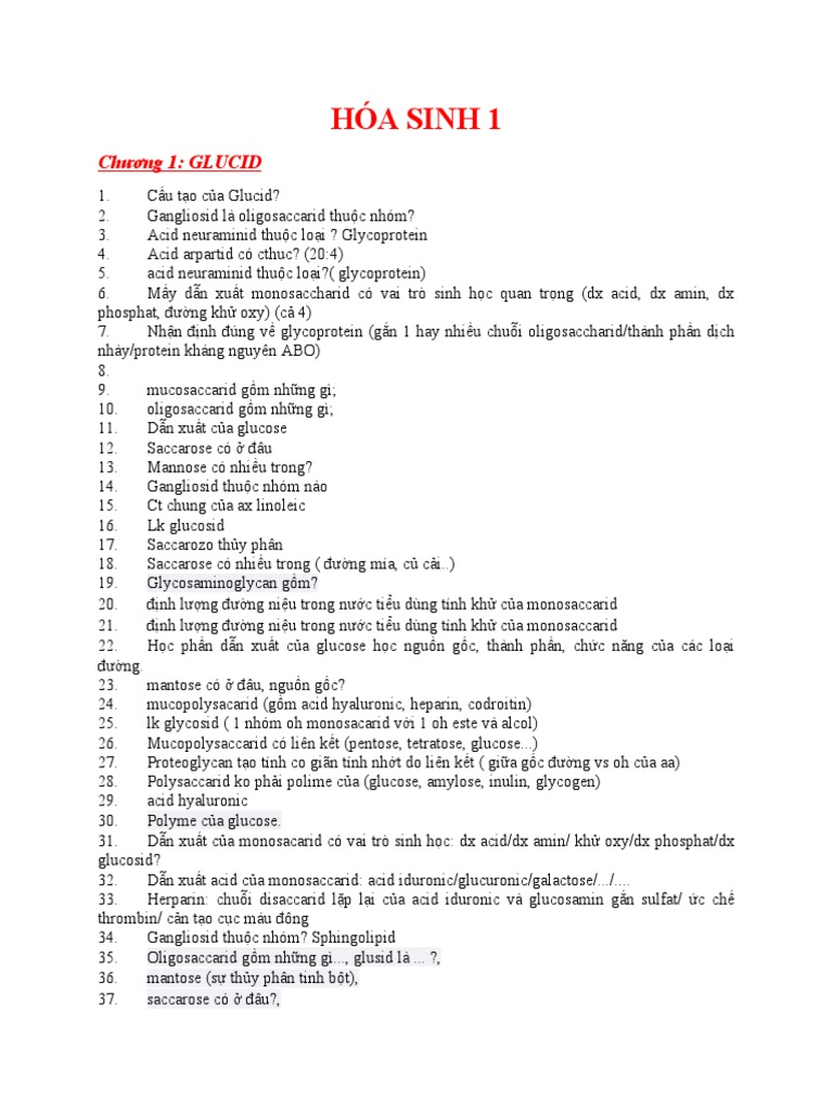 Hóa Sinh 1 | PDF
