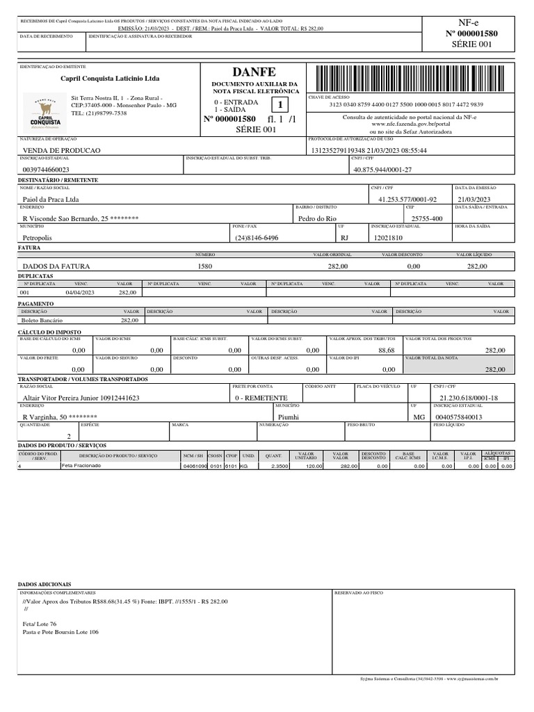 Danfe: SÉRIE 001 | PDF | Recibo | Serviços financeiros