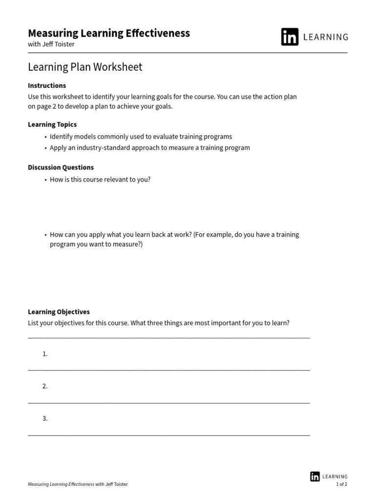 Learning Plan Worksheet | PDF