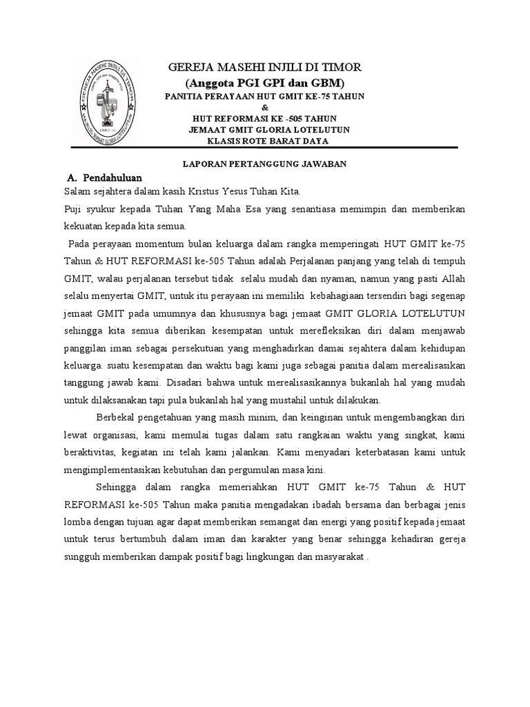 Laporan Panitia Hut Berlian Gmit 2022 | PDF