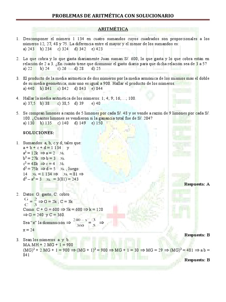 Problemas De Aritm tica Y Soluciones PDF Aritm tica Matem ticas