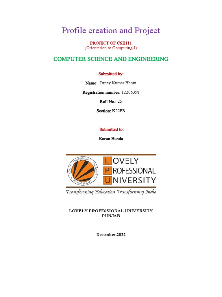 Profile Creation and Project: Computer Science and Engineering | PDF | Information Technology ...