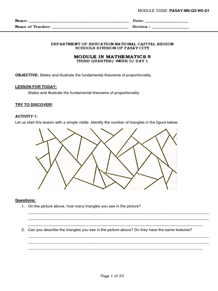 3-Math-9 Q3 W5 | PDF | Teaching Methods & Materials