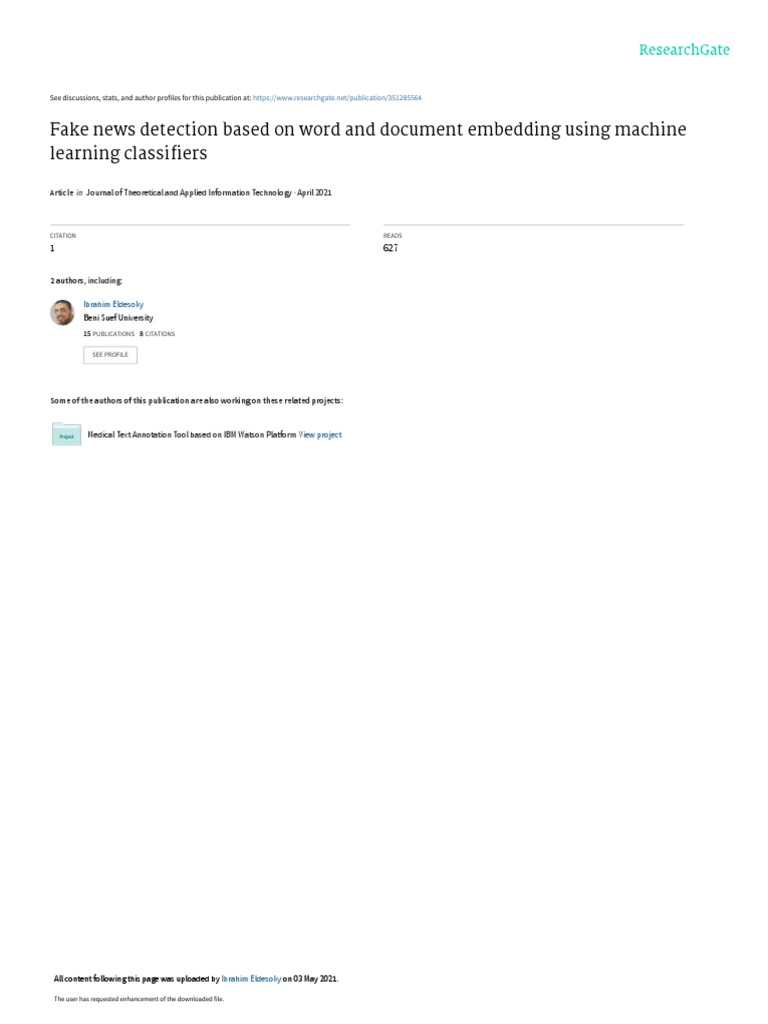 Fake News Detection Based On Word and Document Embedding Using Machine Learning Classifiers ...