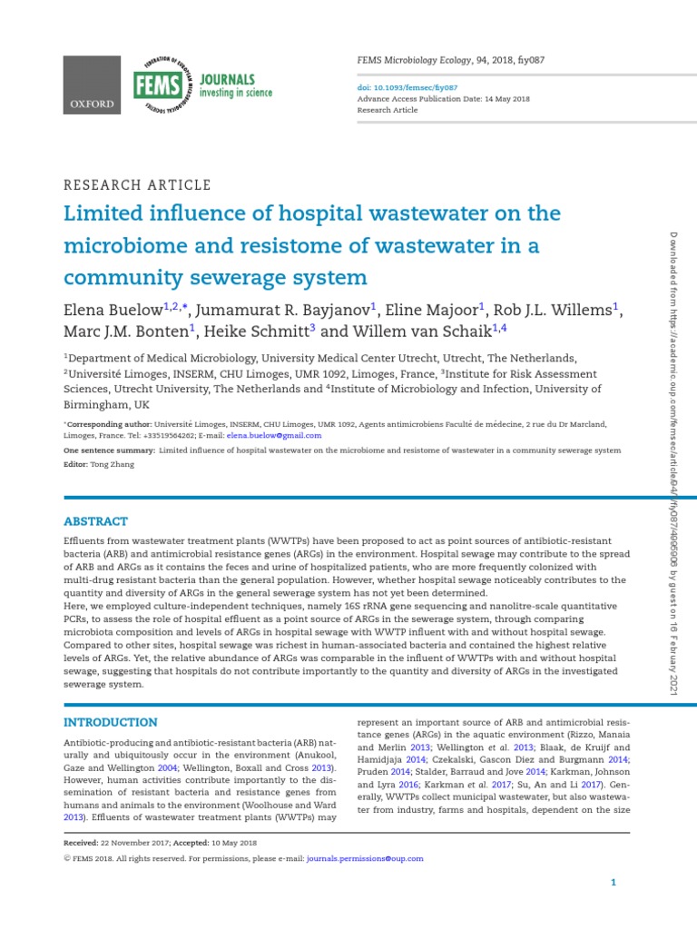 Limited Influence of Hospital Wastewater - Buelow - 2018 | PDF | Real ...