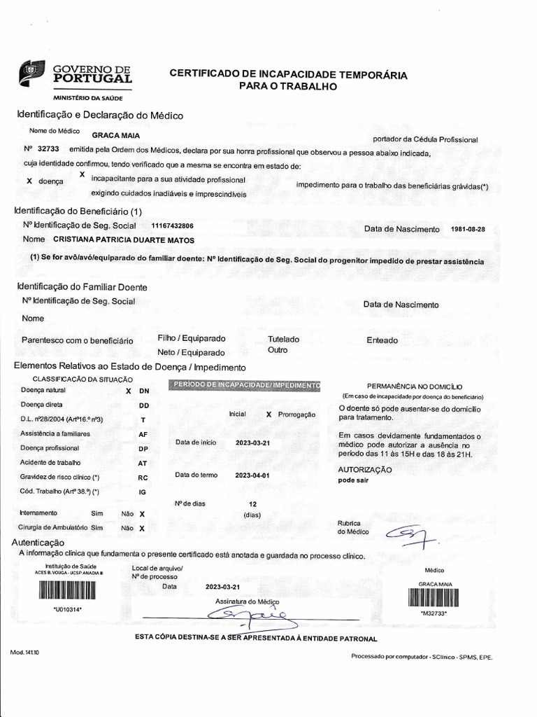 Certificado de incapacidade temporária | PDF