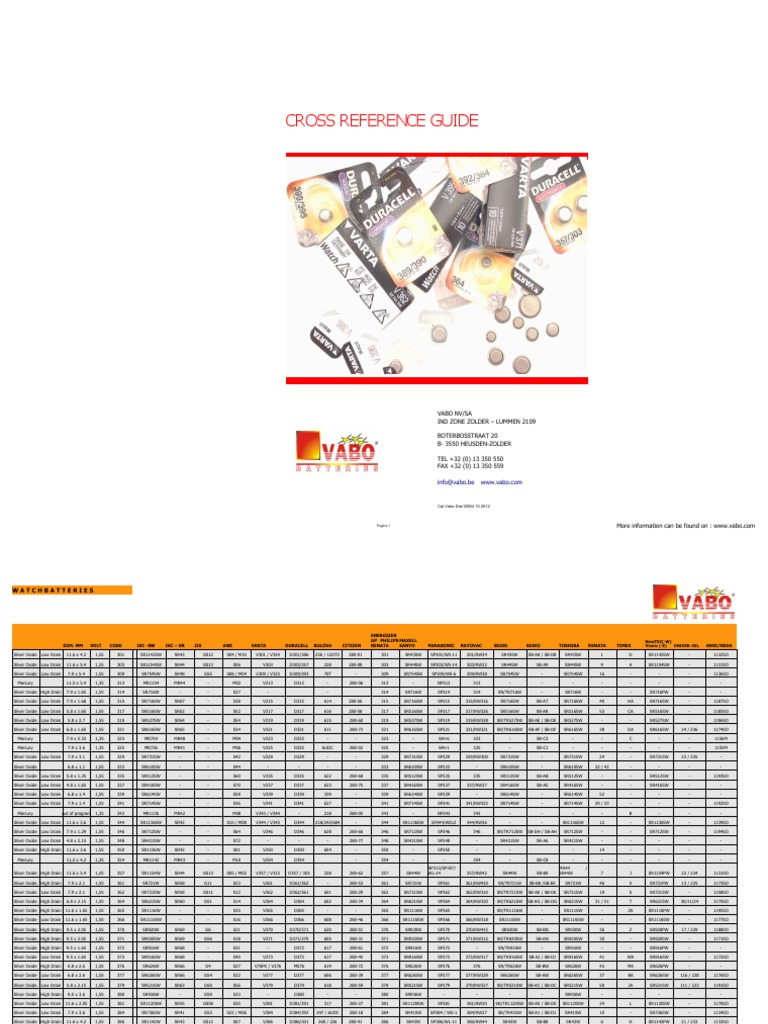 Watch Battery Cross Reference Chart | PDF | Energy Storage | Galvanic Cells