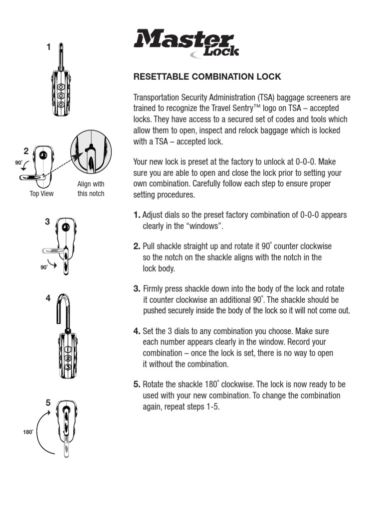 Candado Master Lock 4680 - TSA - Instruction - Sheet | PDF