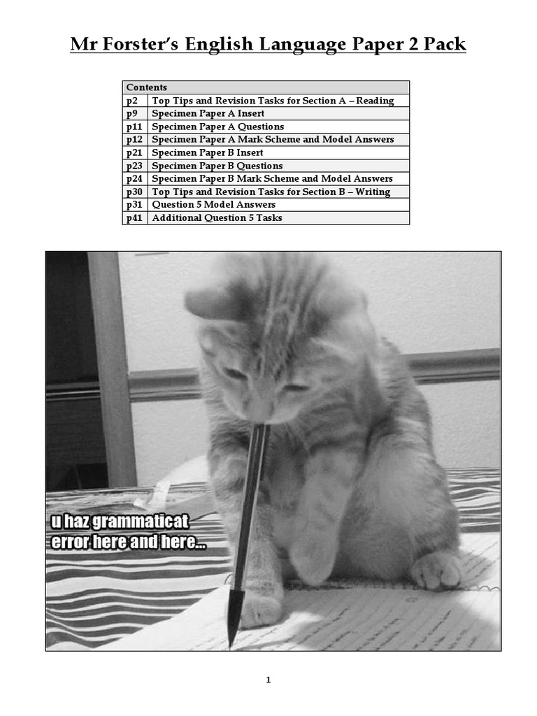 English Language Paper 2 Revision Pack | PDF | Verb | Linguistics