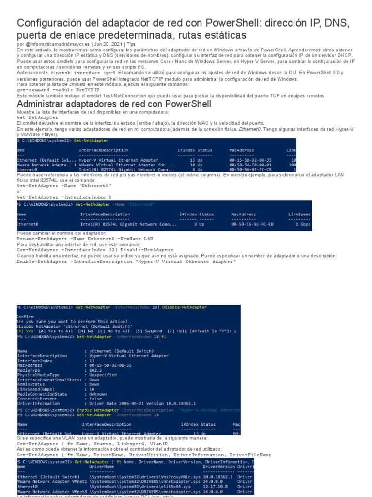 Configuración Del Adaptador de Red Con PowerShell | PDF | Dirección IP | Controlador de interfaz ...