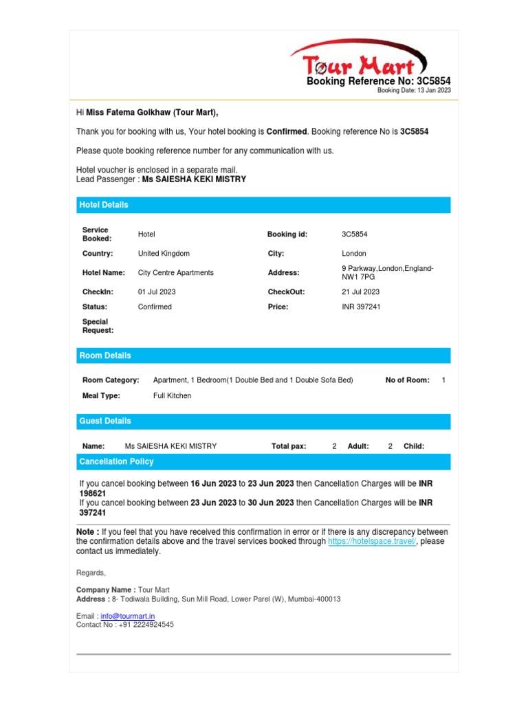 Uk Hotel Confirmation PDF | PDF