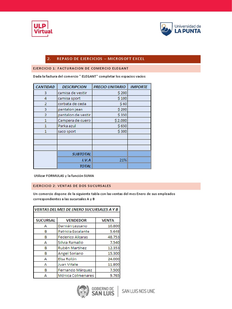 Unidad 3 - Repaso de Ejercicios - Excel 1 PDF | PDF