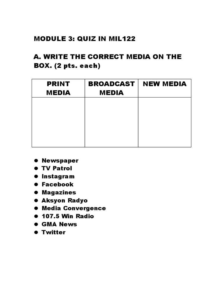 Media Types and Definitions Quiz | PDF | Technology & Engineering ...