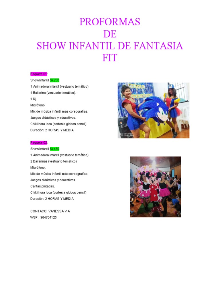 Proformas Show Intantil | PDF