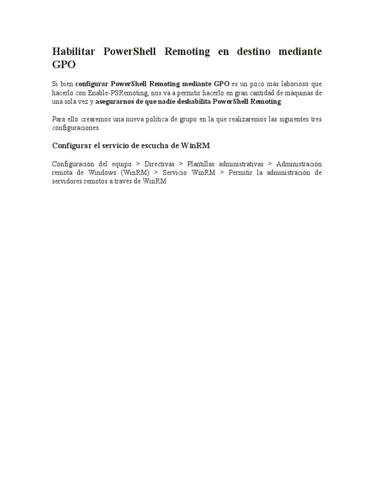 Habilitar PowerShell Remoting con GPO | PDF | Informática