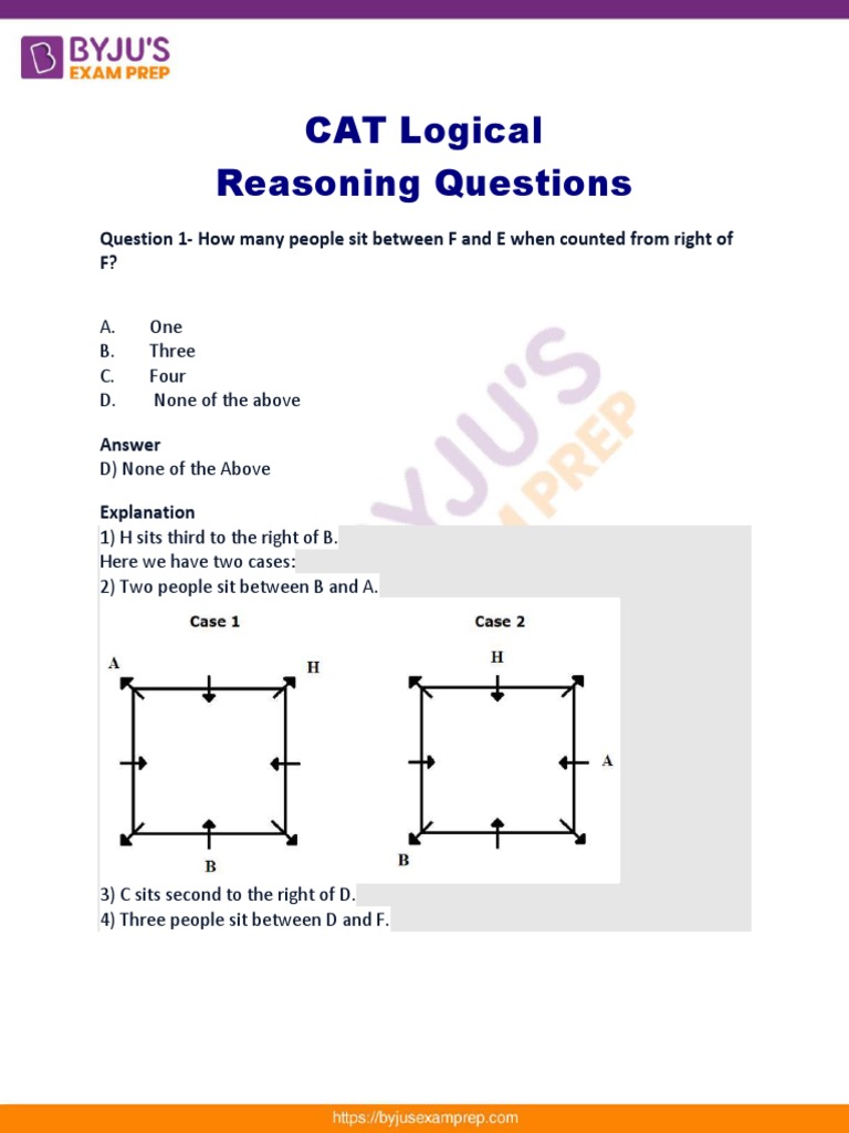 CAT Logical Reasoning Questions: Question 1-How Many People Sit Between F and E When Counted ...