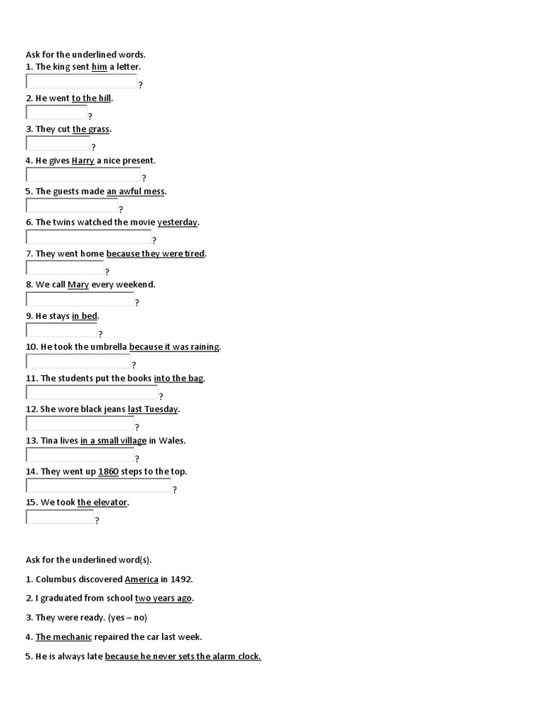 Make Questions. Ask For The Underlined Words | PDF