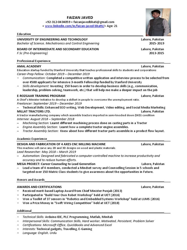 Amal Resume Template | PDF | Pakistan | Computing
