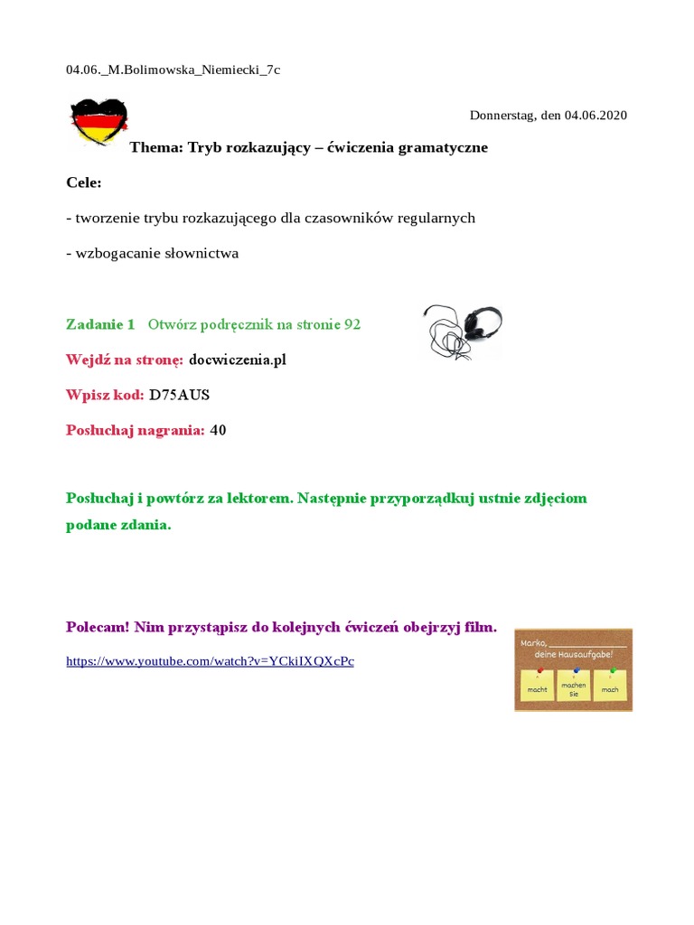 Niemiecki - Tryb Rozkazujacy | PDF