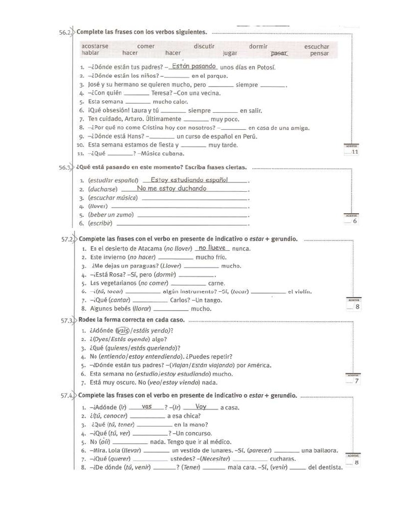 Estar Gerundio Ejercicios | PDF