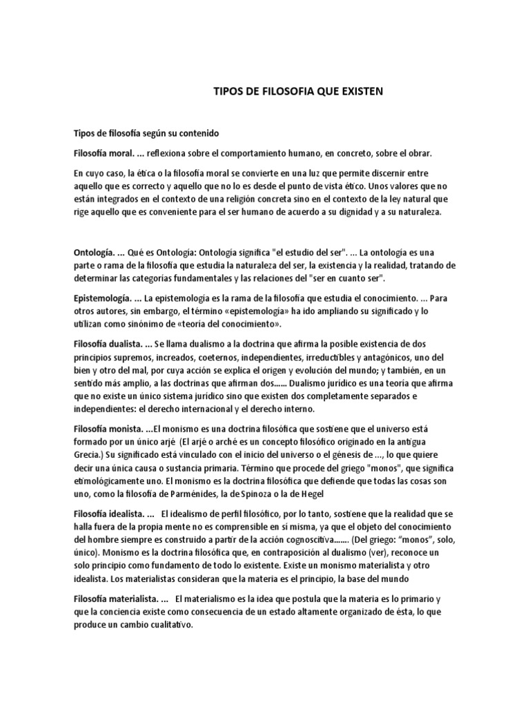 Tipos de Filosofia Que Existen | PDF | Racionalismo | Materialismo