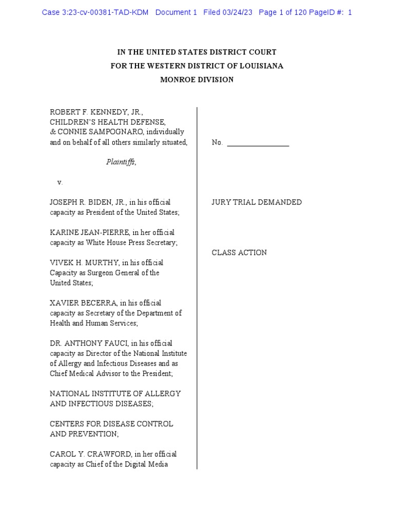 RFK Lawsuit Against Biden Regime | PDF | First Amendment To The United ...