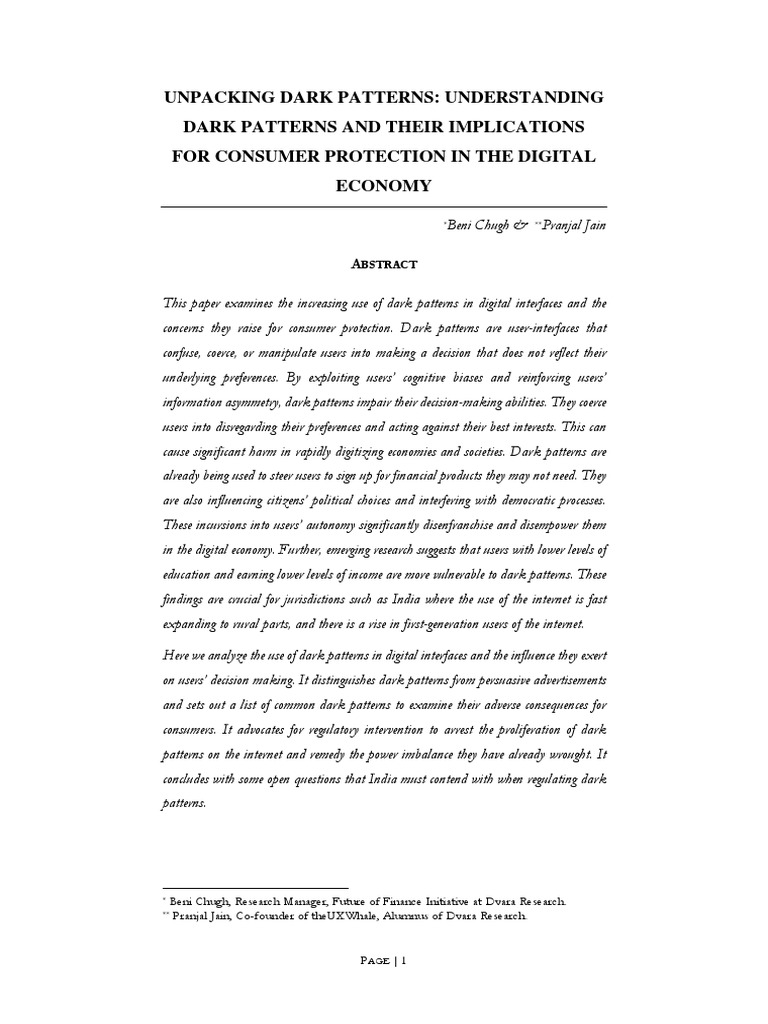 Unpacking Dark Patterns Understanding Dark | PDF | Federal Trade ...