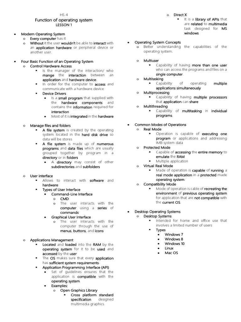 HS - 4 - Lesson - 1 - Function - of - Operating - System | PDF | Operating System | Graphical ...