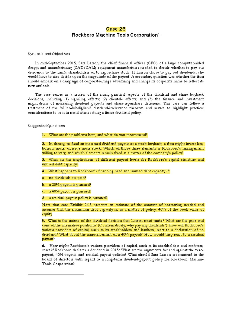 Case 26 - Analysis Guidance | PDF | Share Repurchase | Dividend