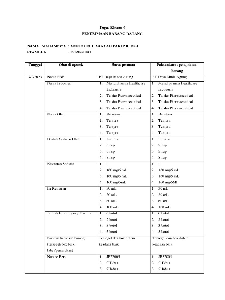 Tugas Khusus 6 - Penerimaan Barang Datang-1 | PDF