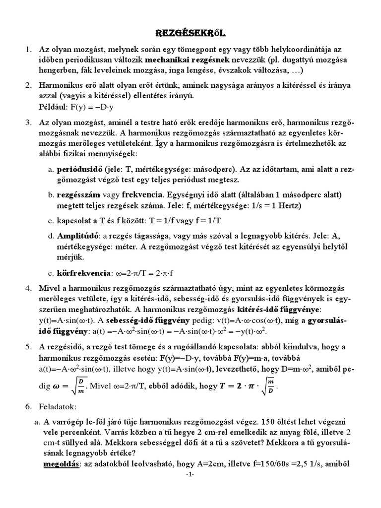 Rezgések És Hullámok - Összefoglalás | PDF