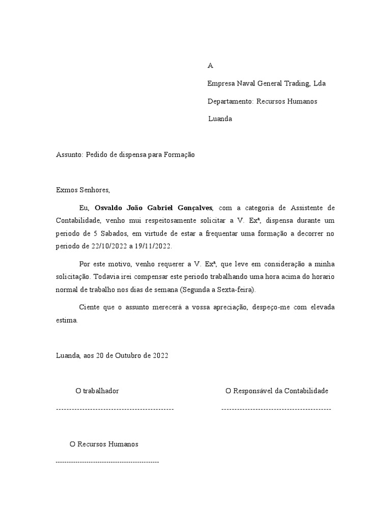 Carta De Dispensa De Trabalho