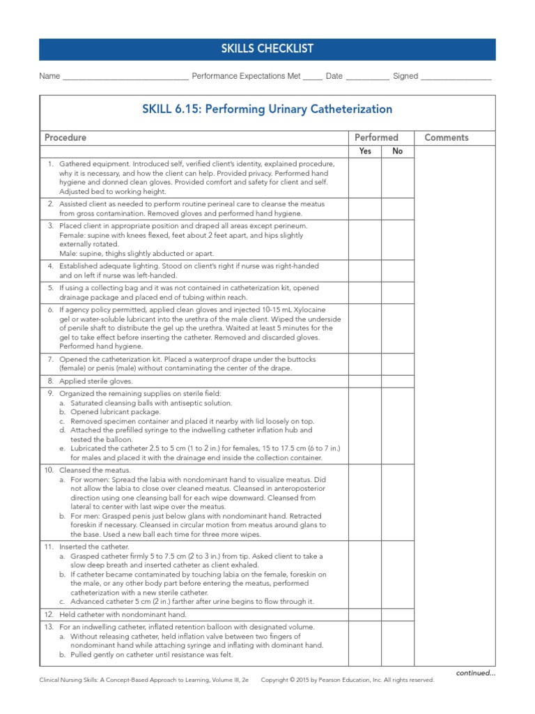 Cs2e Skill Checklist 6.15 PDF | PDF | Catheter | Urology